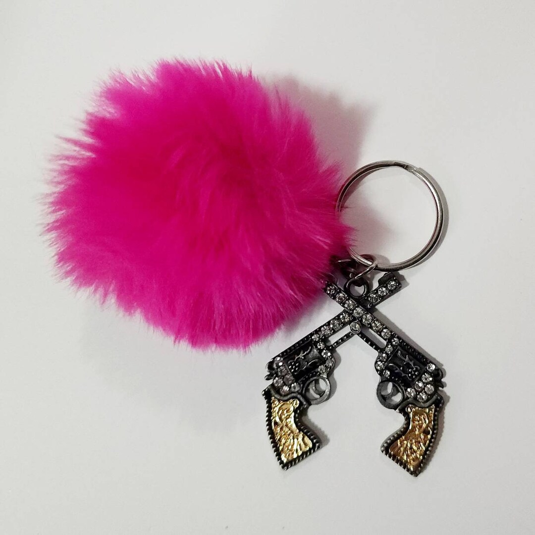 Pom Puff & Pistols Keychain - Puff Ball - Western Keychain - Etsy