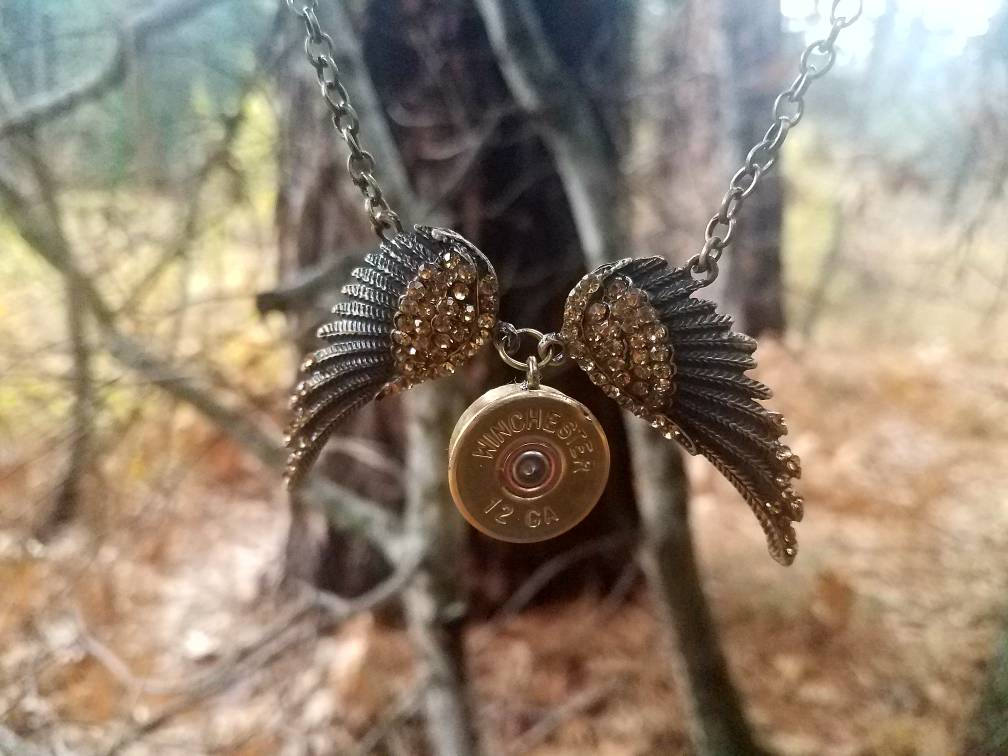 Shotgun Shell & Angel Wings Bullet Necklace Bullet Jewelry - Etsy