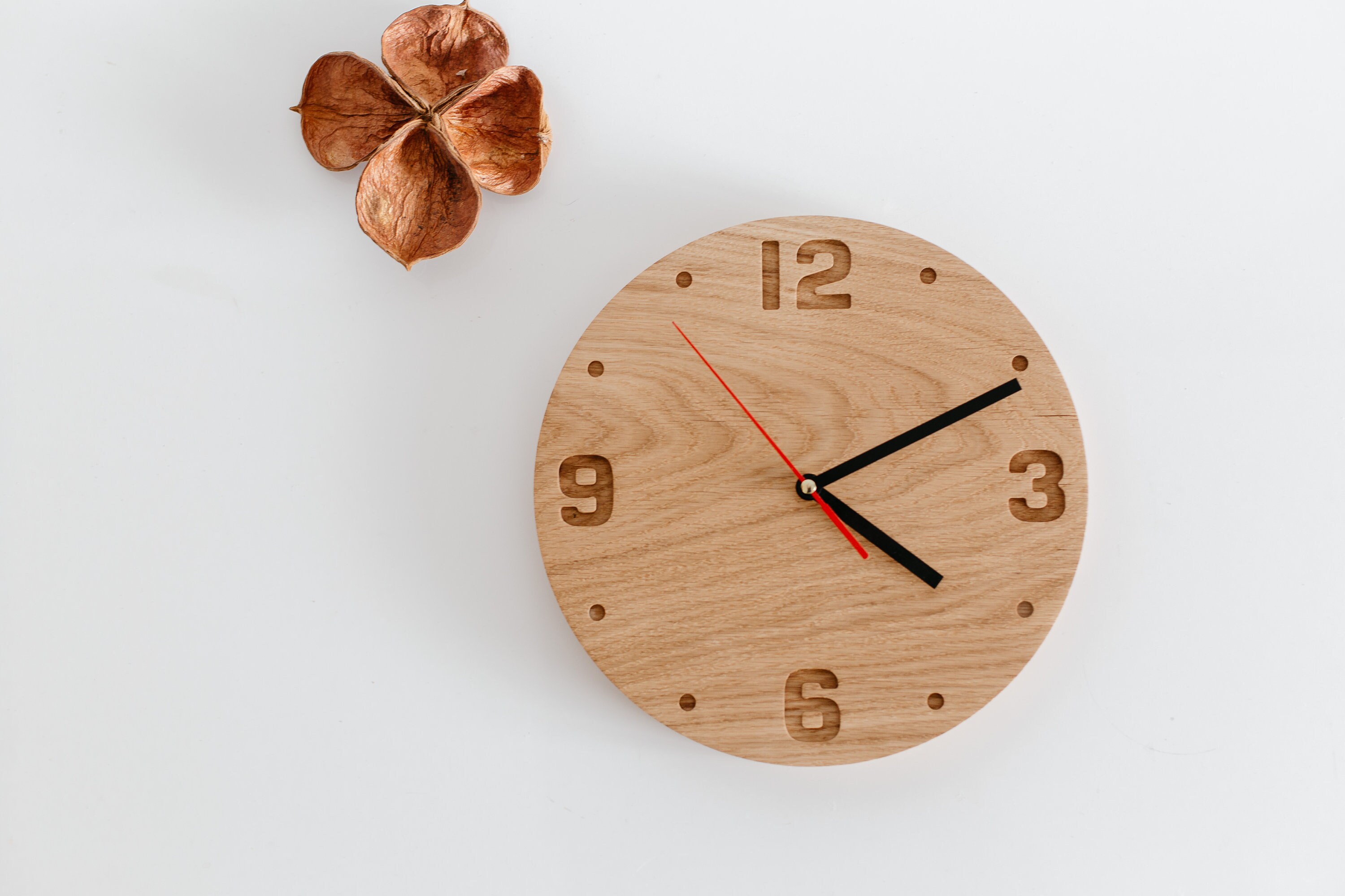 Oak wood wall clock, Solid oak wood clock, Wooden clock, Minimalist ...
