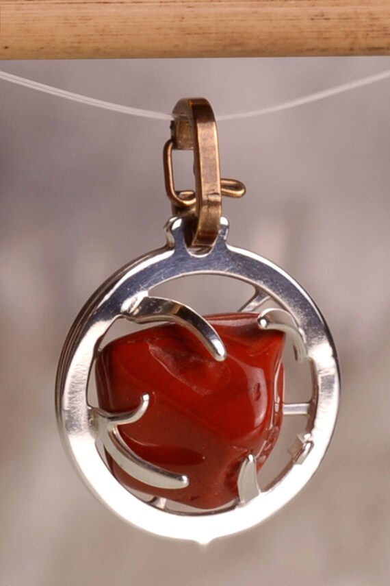 Médaillon Jaspe rouge 20mmØ Argent rhodié Pièce unique | Etsy