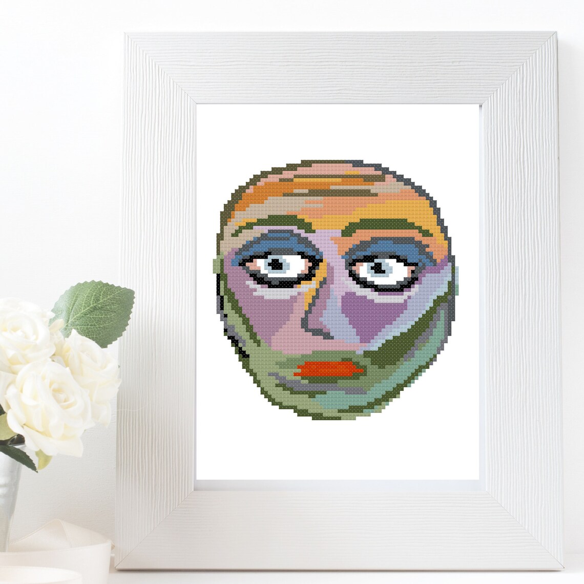 Abstract Face Cross Stitch Pattern, Modern Abstract Cross Stitch ...