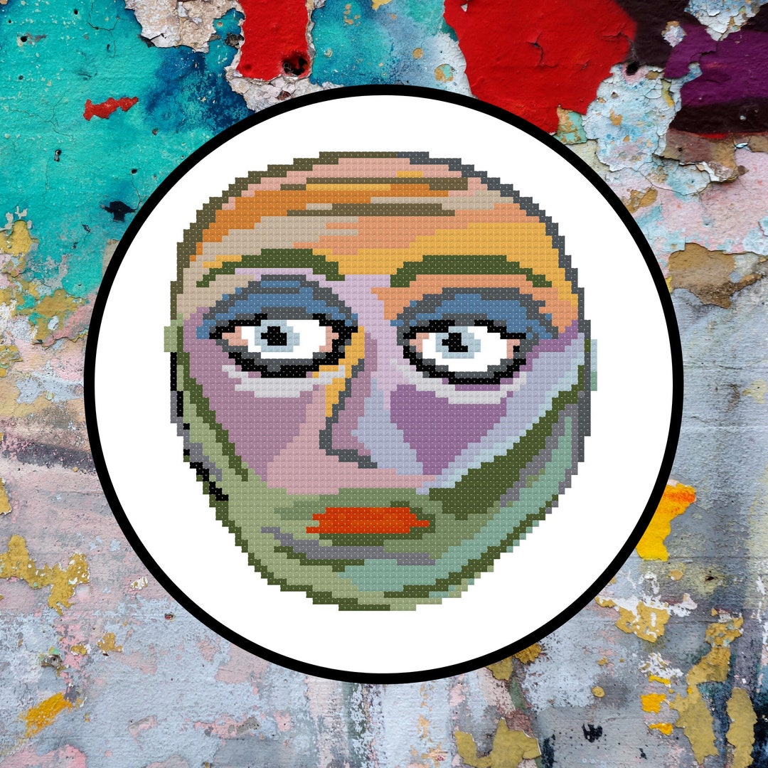 Abstract Face Cross Stitch Pattern, Modern Abstract Cross Stitch ...