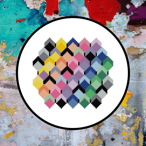 Rainbow Geometric Cross Stitch PDF Pattern Geometric Cross | Etsy