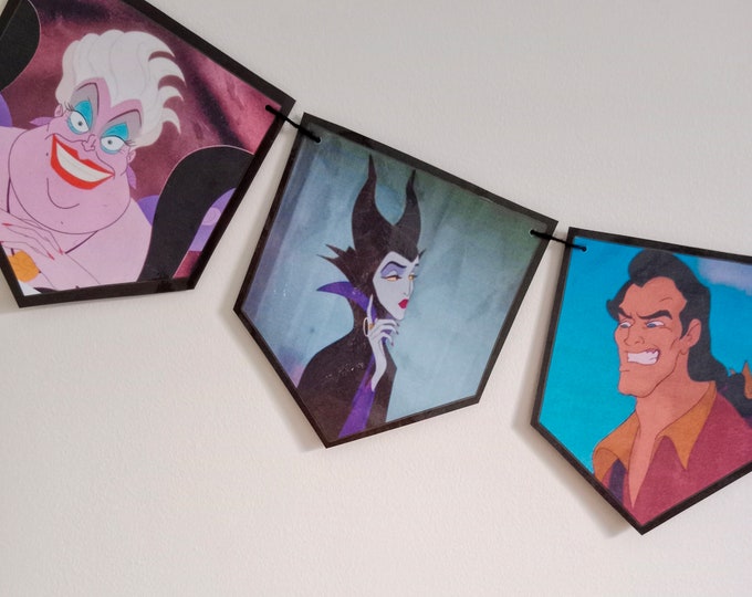 Disney Villains Book Page Bunting, Disney Villains Banner, Garland ...