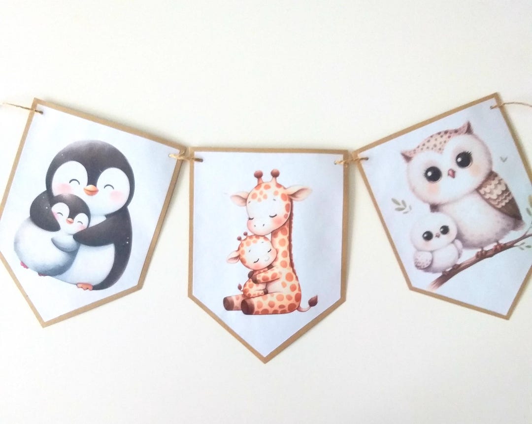 Mother and Baby Animals Bunting, Baby Animal Banner, Playroom Decor ...