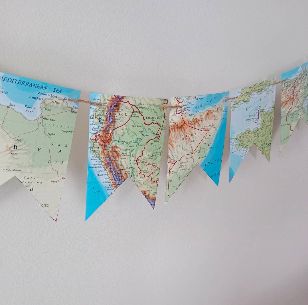 Atlas Garland, Paper Bunting, World Map Banner, Map Bunting, Map ...