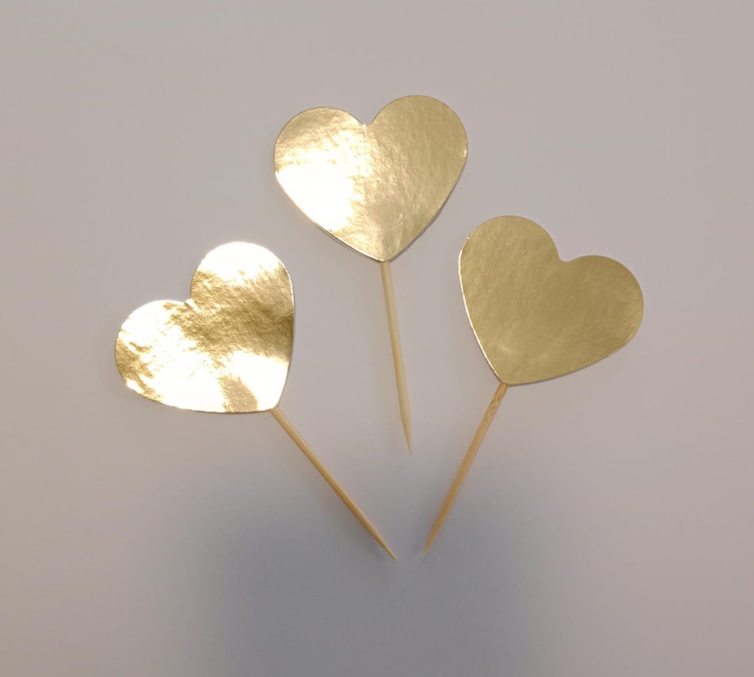 Gold Heart Cupcake Topper, Cupcake Topper, Heart Cupcake Topper, Party ...