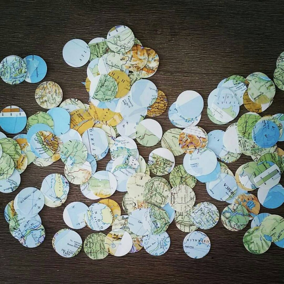 100 Map Circle Confetti, Wedding Confetti, Baby Shower Confetti, Atlas ...