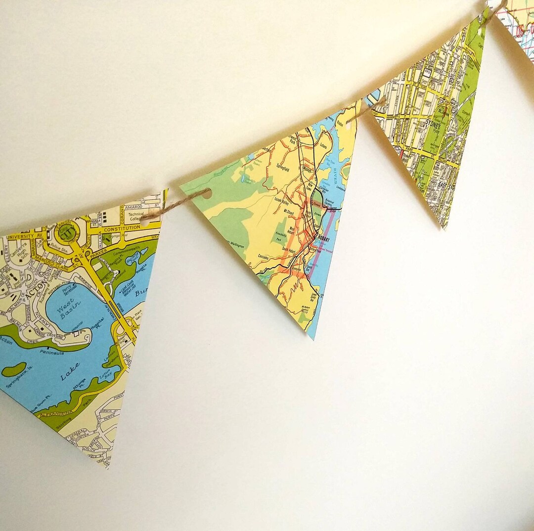 Vintage Map Garland, Paper Bunting, Road Map Banner, Map Bunting, Map ...