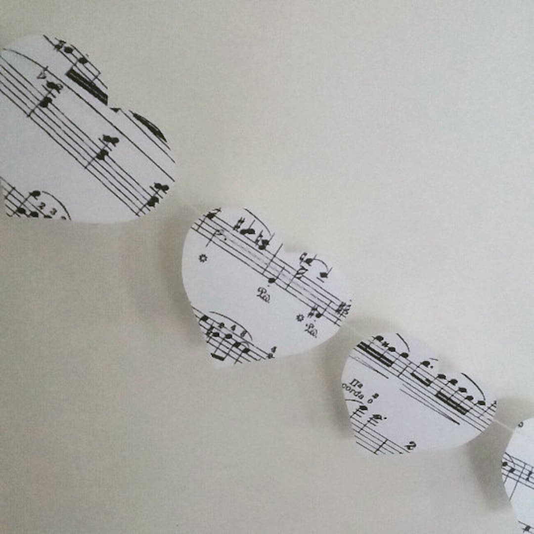 Musical Note Heart Garland, Paper Bunting, Music Notes Banner, Wedding ...