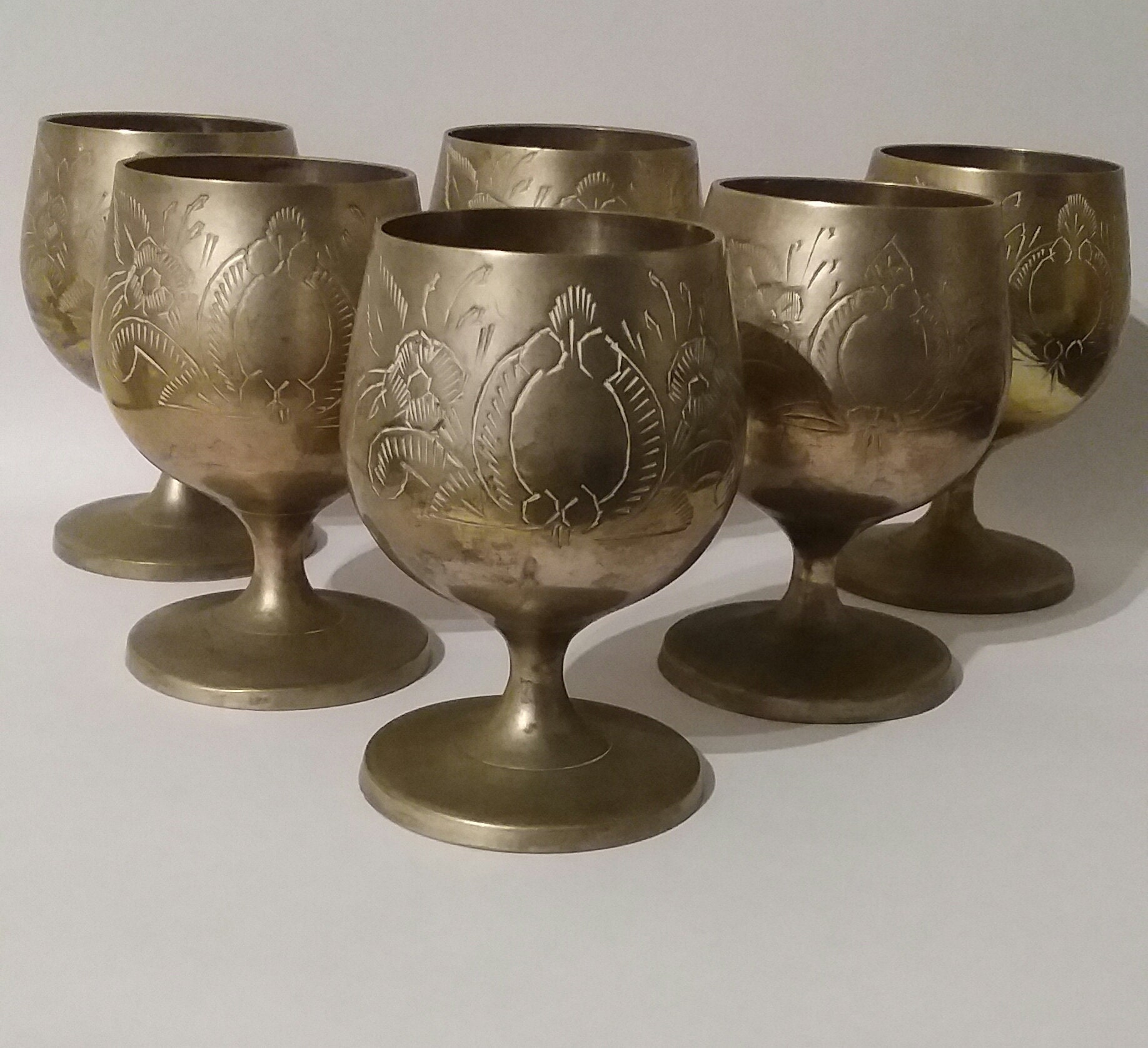 Six Small Brass Goblets Brass Shot Size Goblets Vintage - Etsy