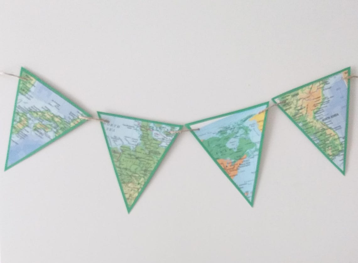 Atlas Garland, Paper Bunting, World Map Banner, Map Bunting, Map ...