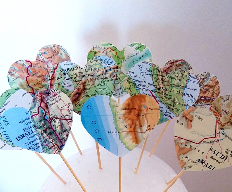 Vintage World Map Cupcake Toppers: Bon Voyage Party Decorations - Etsy ...