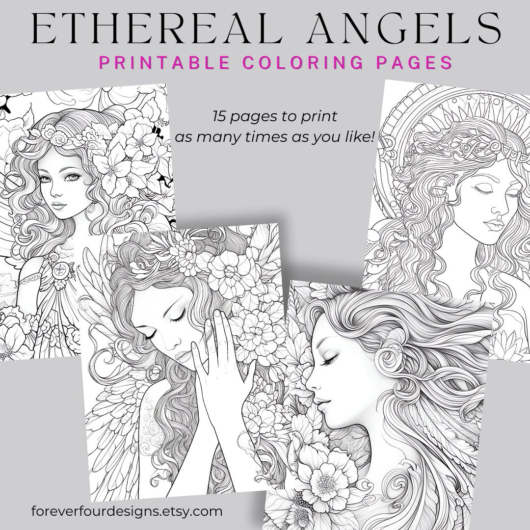 Ethereal Angels Printable Coloring Pages for Teens & Adults - Etsy
