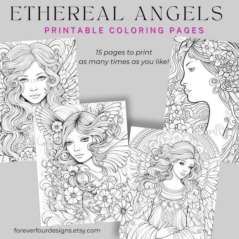 Ethereal Angels Printable Coloring Pages for Teens & Adults - Etsy