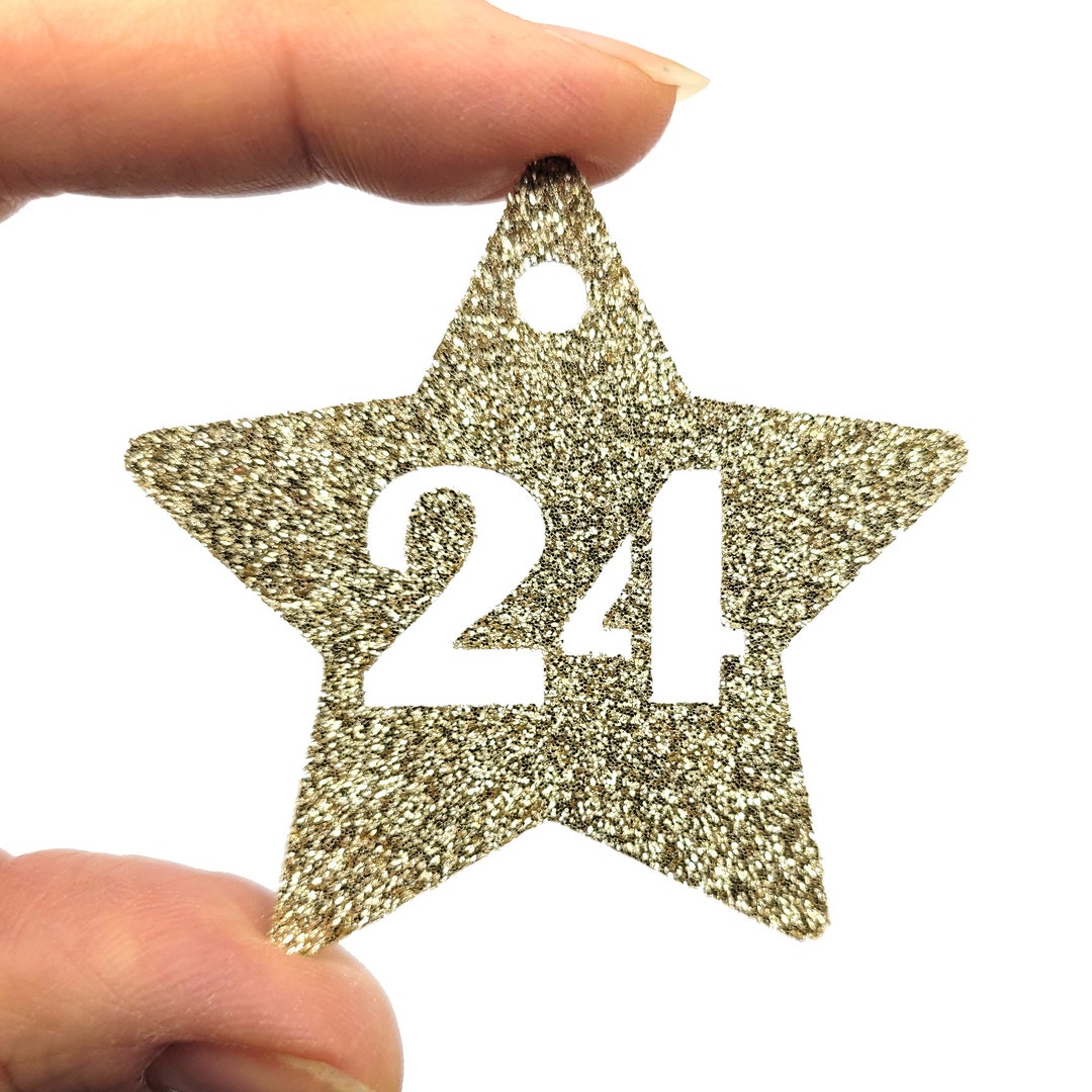 24 GLITTER ADVENT NUMBERS Gold Stars - Etsy