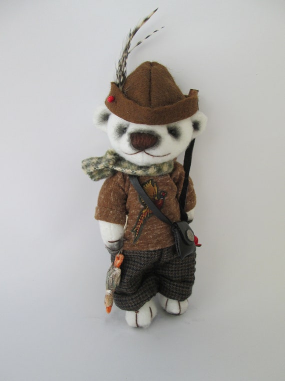 Teddy Bear Hunter White Fleece Hunting Teddy Size 15 Cm With a Gun in Teddy Hunter Clothes With a Duck Duck Hunter Teddy Gift Etsy