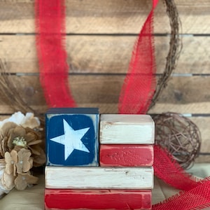 American Flag Wooden Block Set: Patriotic Shelf Sitter Décor - Etsy