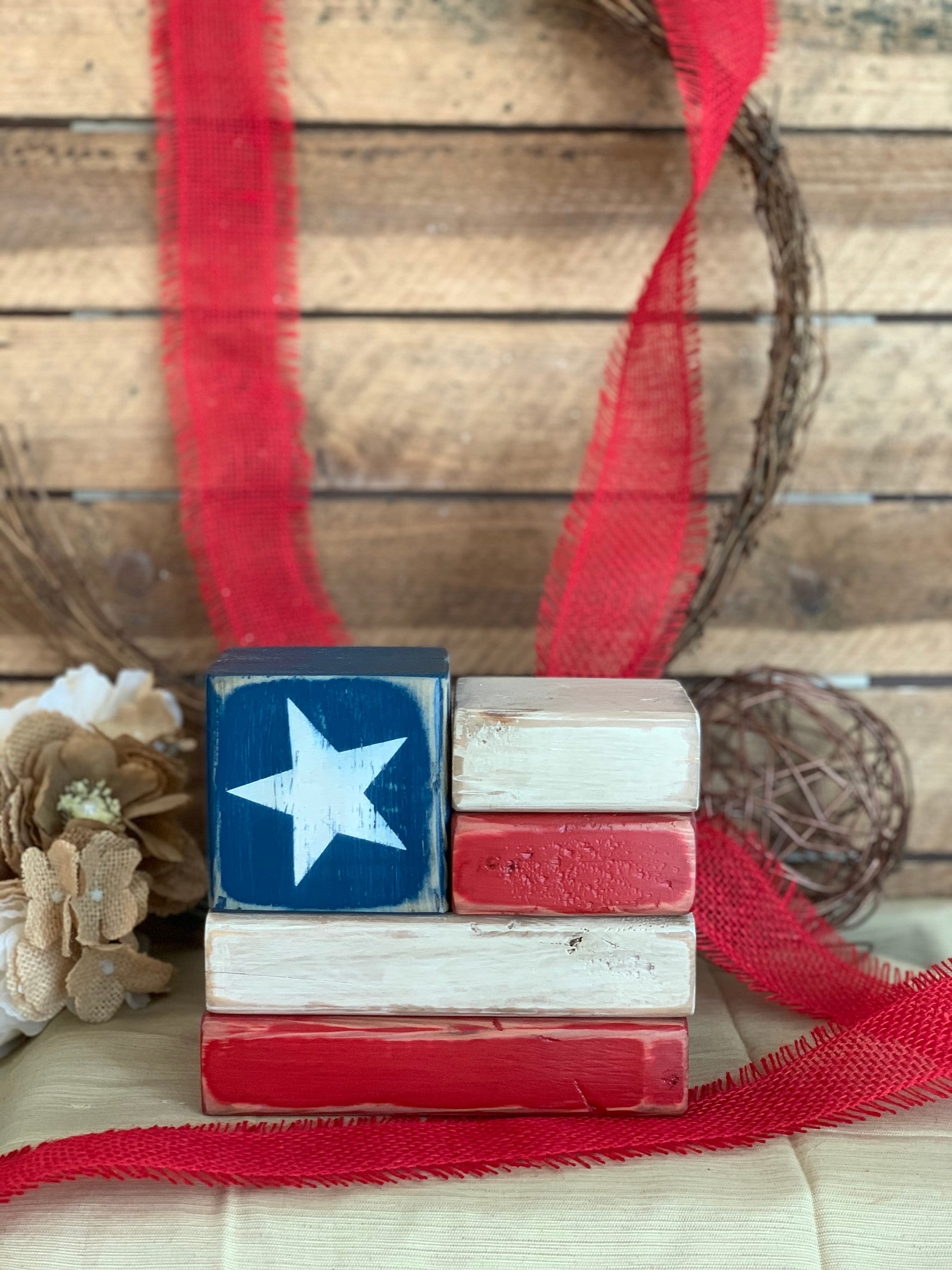 Wooden Block Decor Patriotic Block Set Shelf Sitter Gift - Etsy