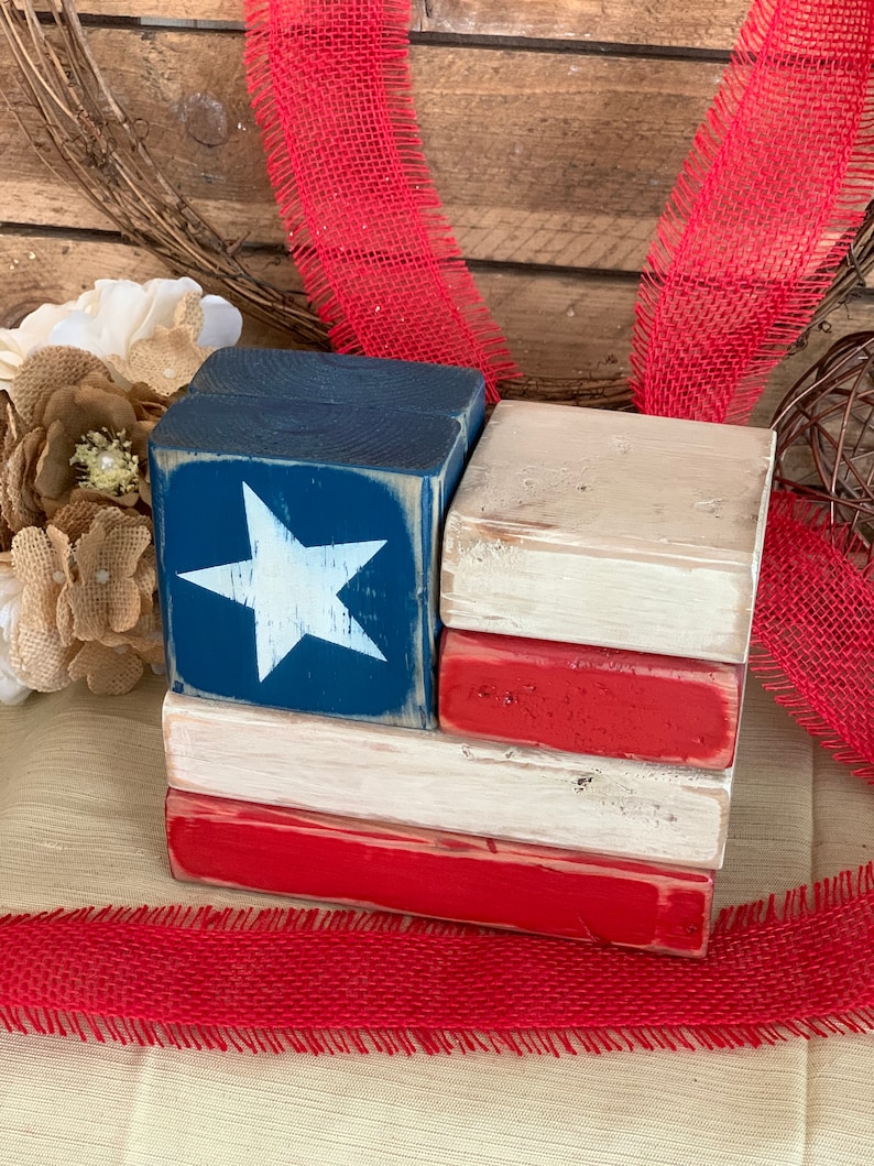 American Flag Wooden Block Set: Patriotic Shelf Sitter Décor - Etsy