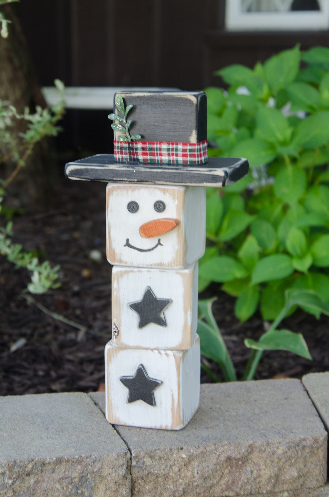 Farmhouse Christmas Snowman Decor: Rustic Wood Blocks - Etsy