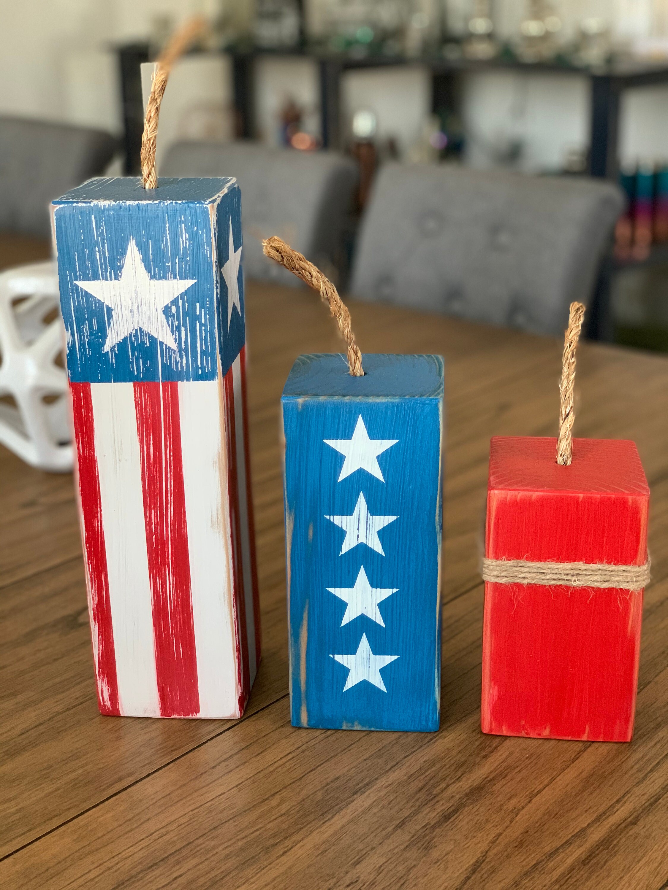 Wooden Block Decor Wood Fireworks Patriotic Block Set Shelf - Etsy