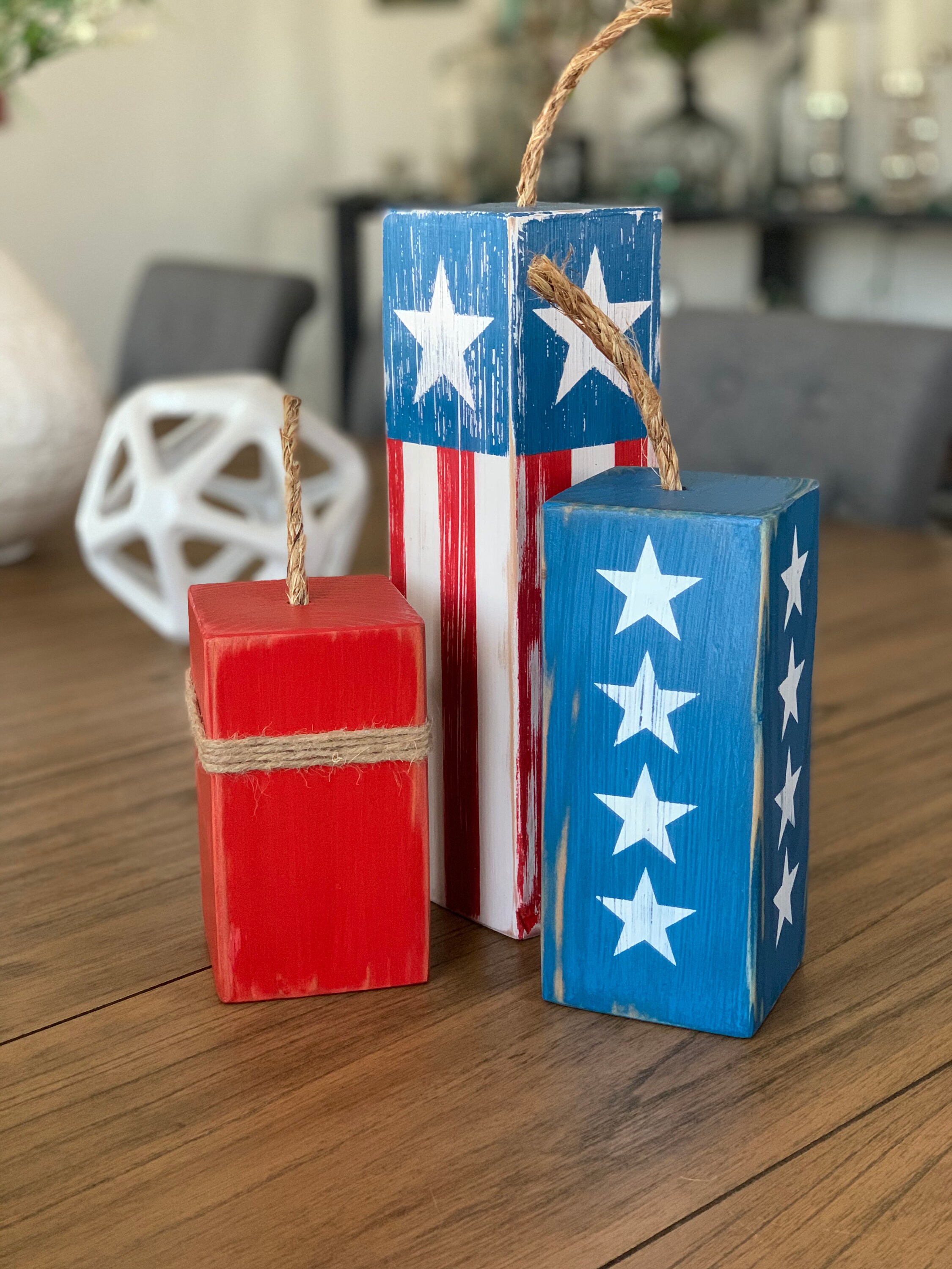 Wooden Block Decor Wood Fireworks Patriotic Block Set Shelf - Etsy