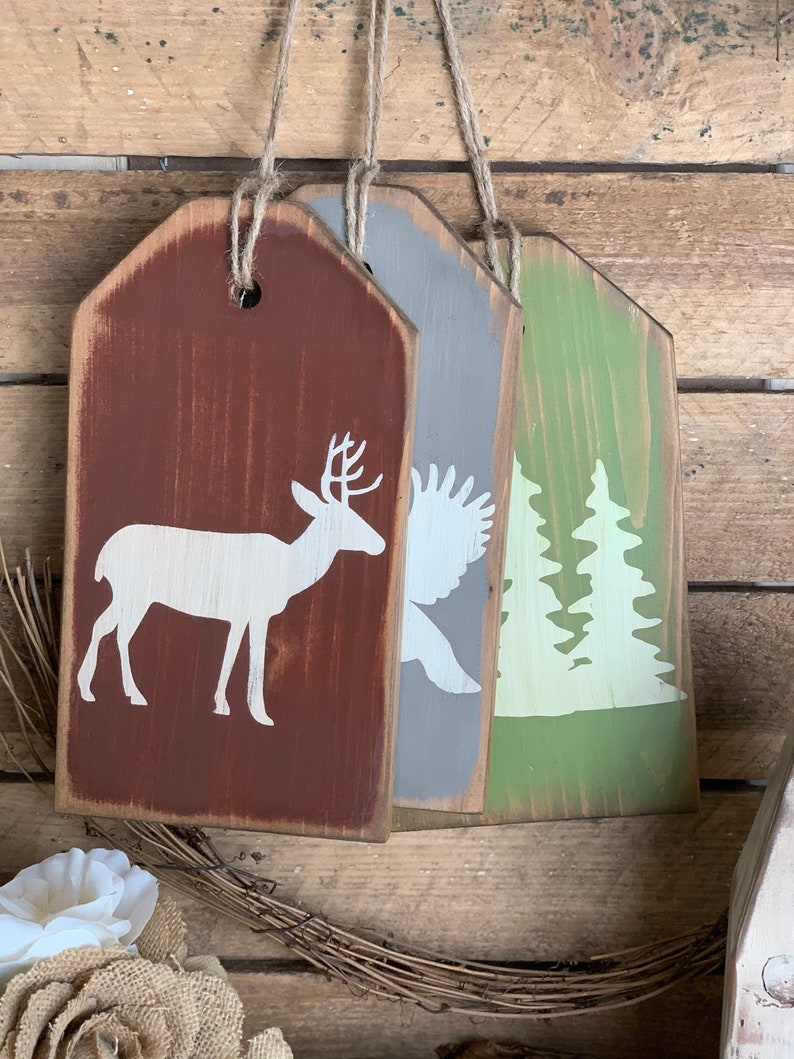 Rustic Cedar Wood Cabin Decor Tags: Deer, Eagle, Pine Tree Set - Etsy