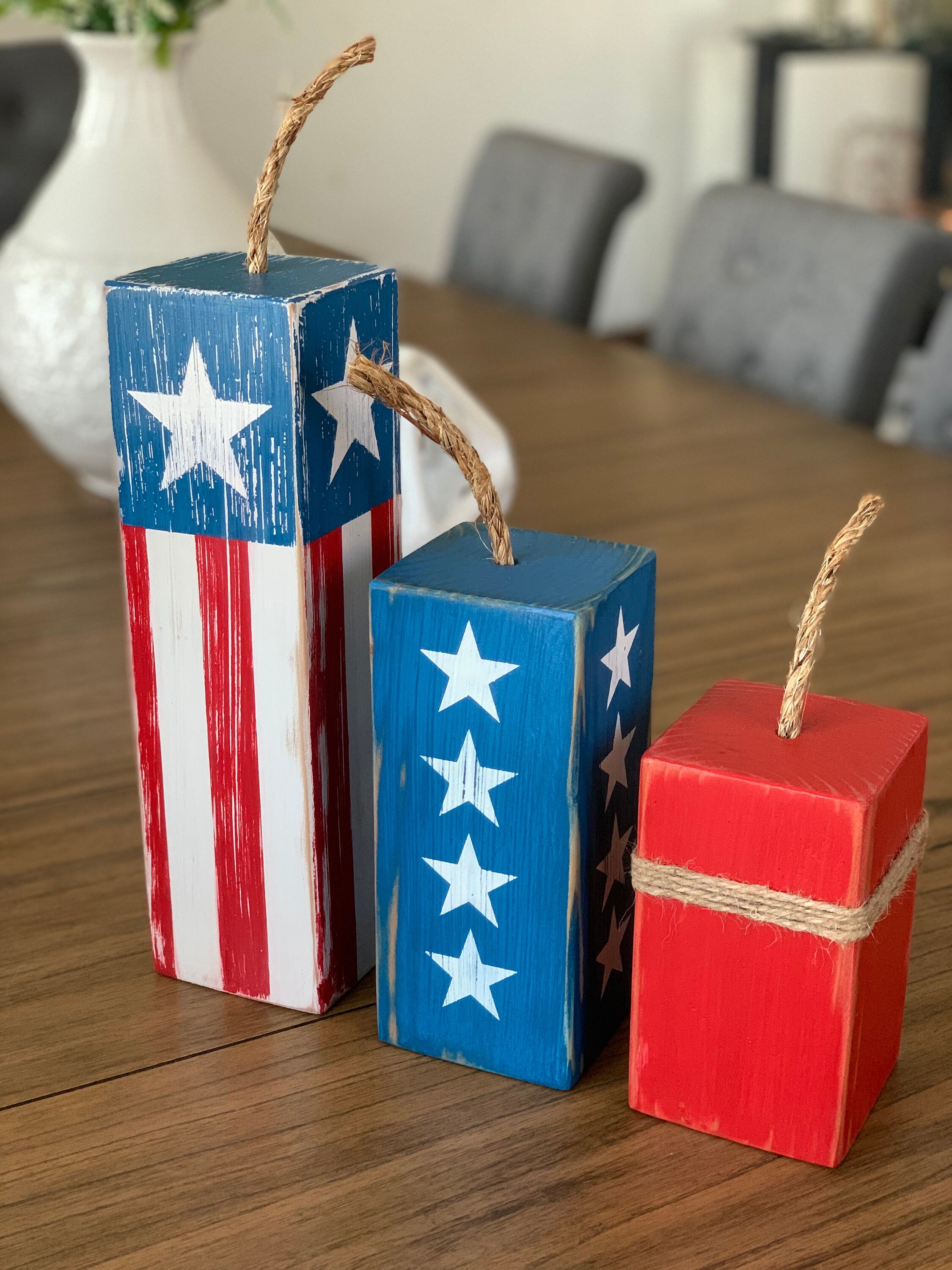Wooden Block Decor Wood Fireworks Patriotic Block Set Shelf - Etsy