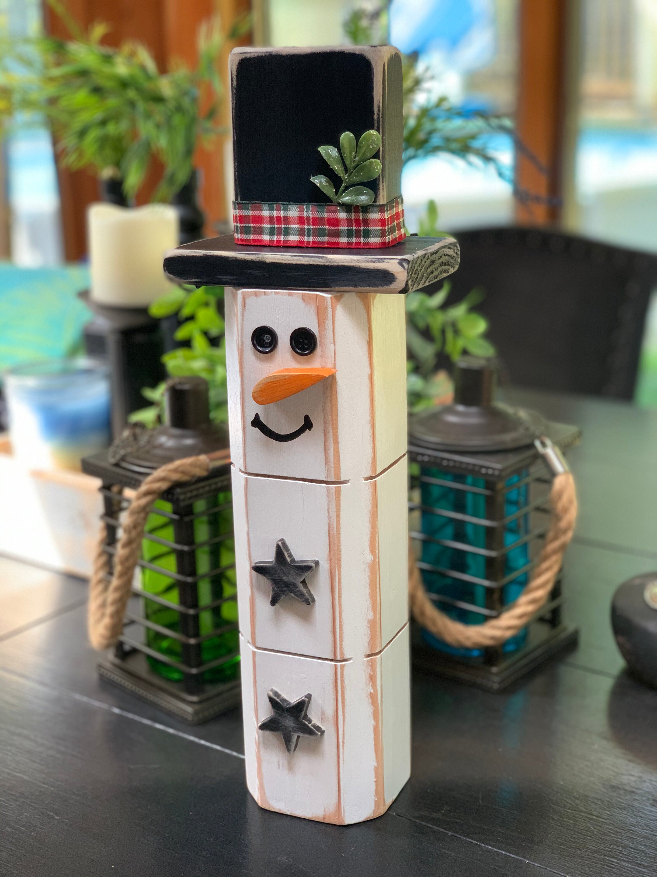 Farmhouse Christmas Snowman Decor Wood Snowman Rustic | Etsy