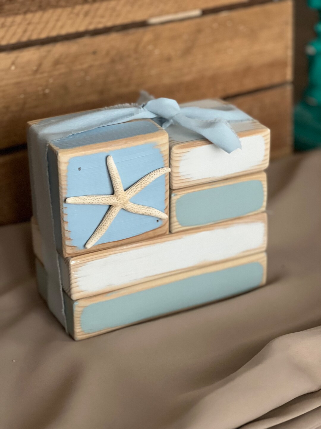 Wooden Block Décor, Starfish Block Flag, Shelf Sitter, Beach Signs ...