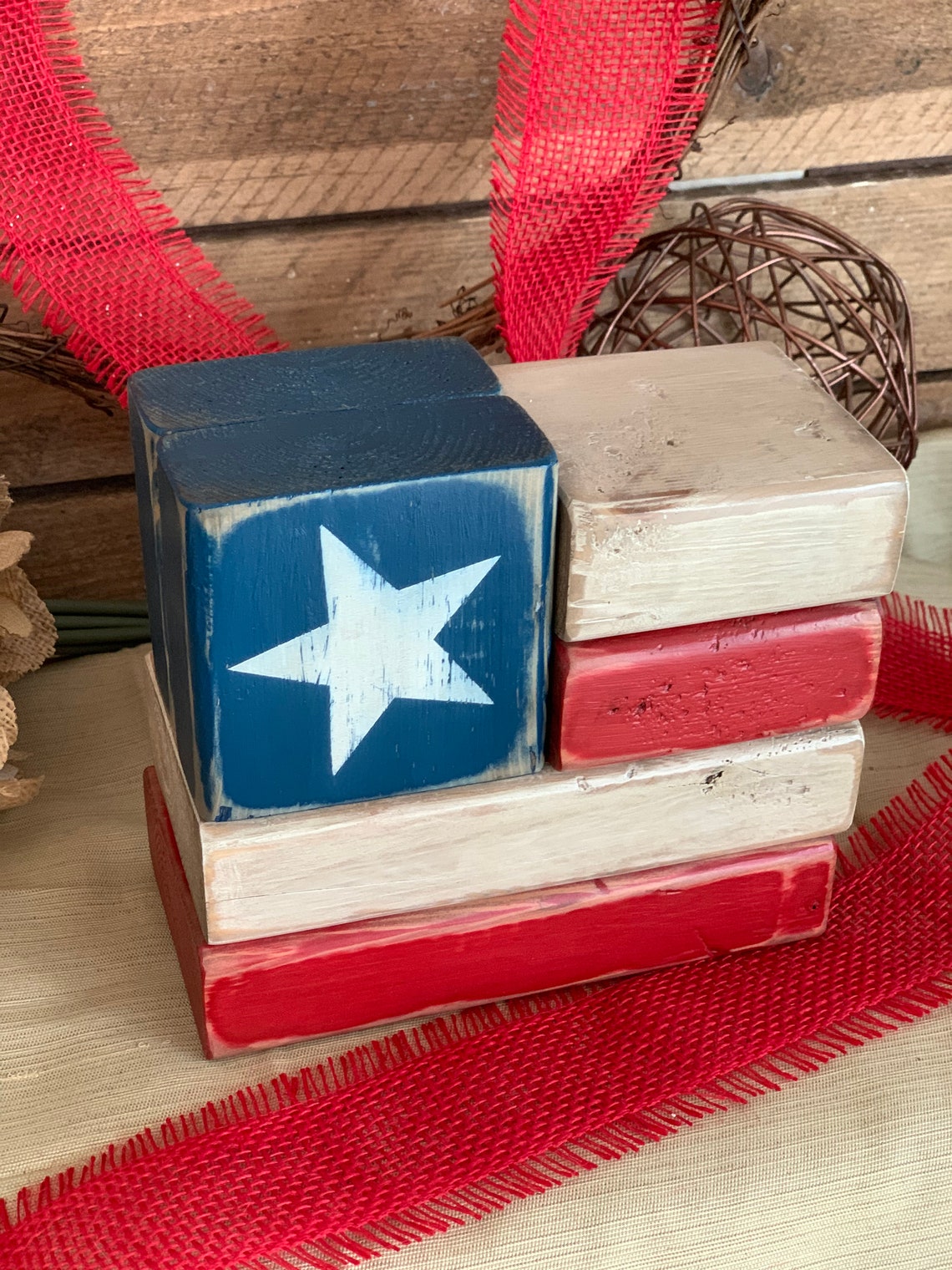Wooden Block Decor Patriotic Block Set Shelf Sitter Gift - Etsy