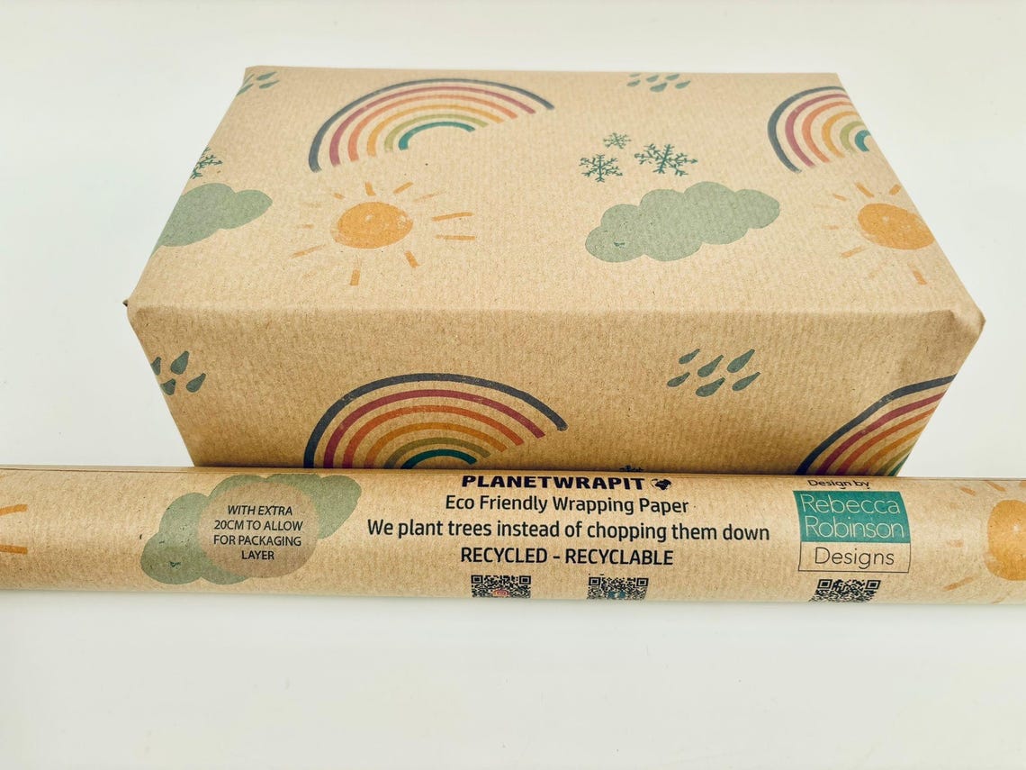 Children's Weather Wrapping Paper: Rainbows, Clouds, Rain, Snow ...
