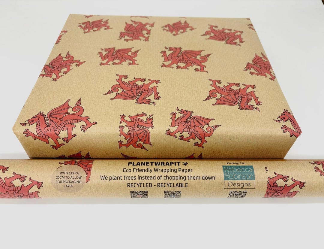 Welsh Dragon Eco Wrapping Paper - 100% Recycled 90gsm Quality Kraft ...