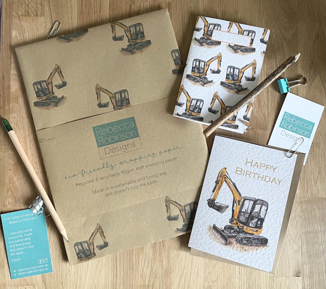 Blue Tractor or Yellow Digger Gifting Bundle, Birthday Card, Notebook ...