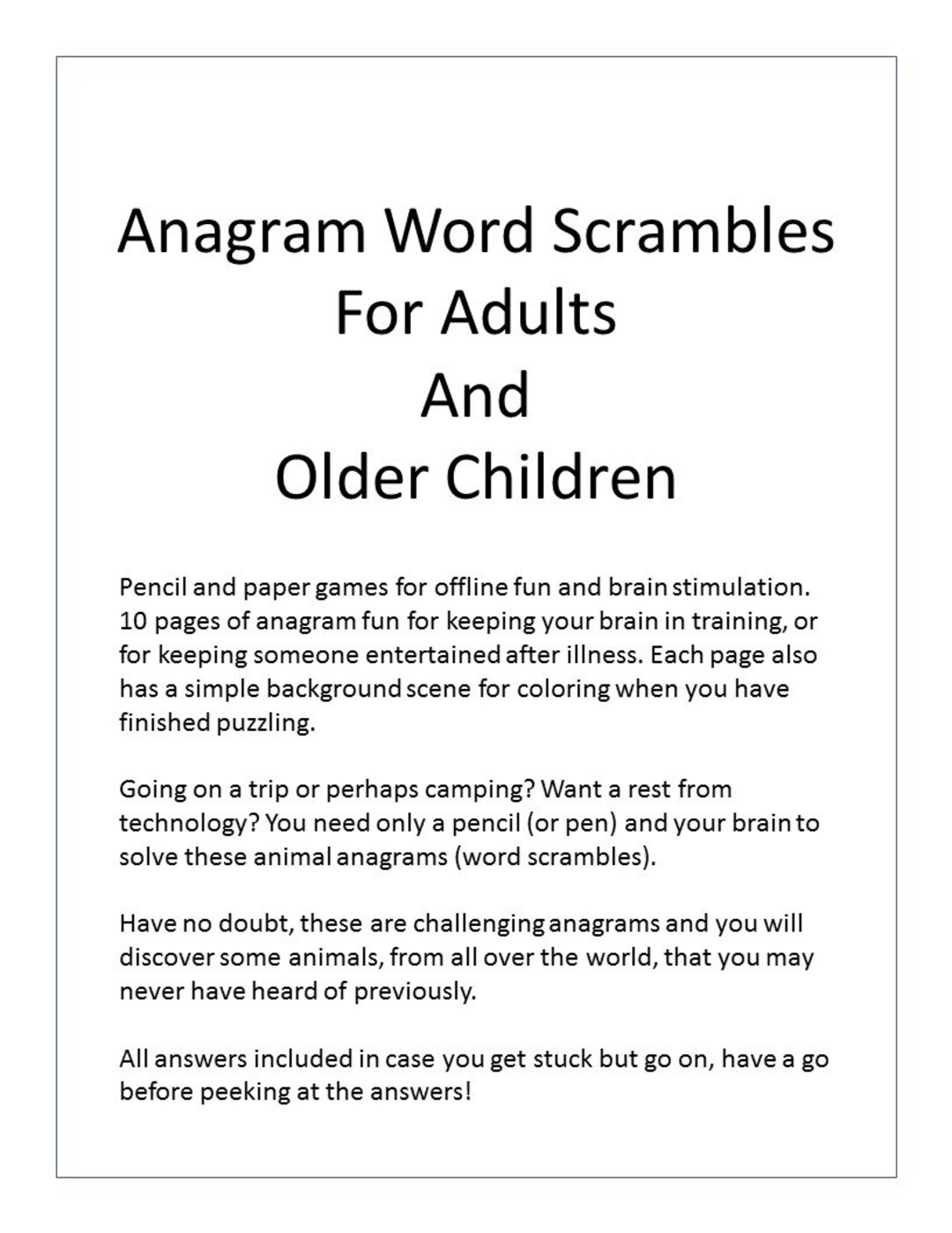 Printable Downloadable Word Scramble Anagram Fun Popular Paper and ...