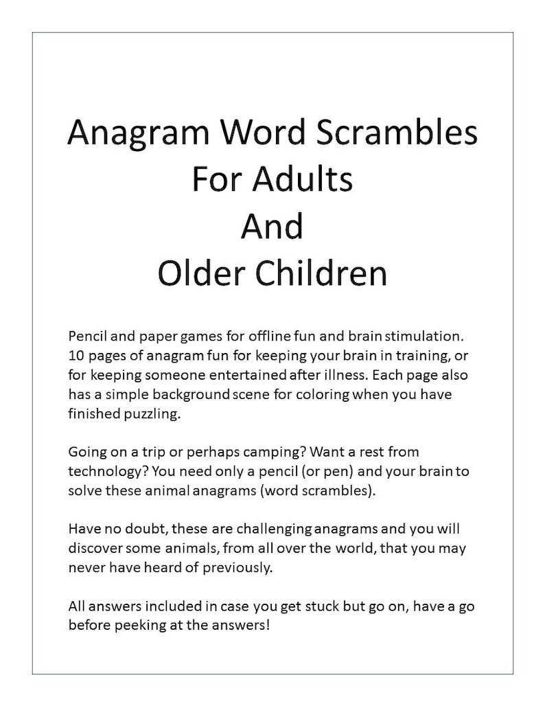Printable Downloadable Word Scramble Anagram Fun Popular Paper and ...