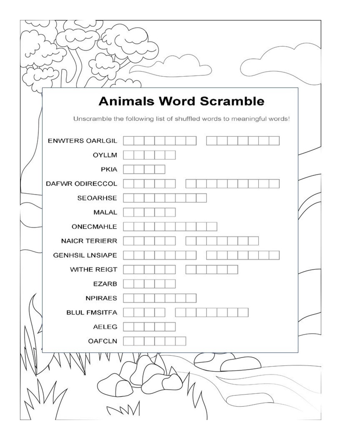 Printable Downloadable Word Scramble Anagram Fun Popular Paper and ...