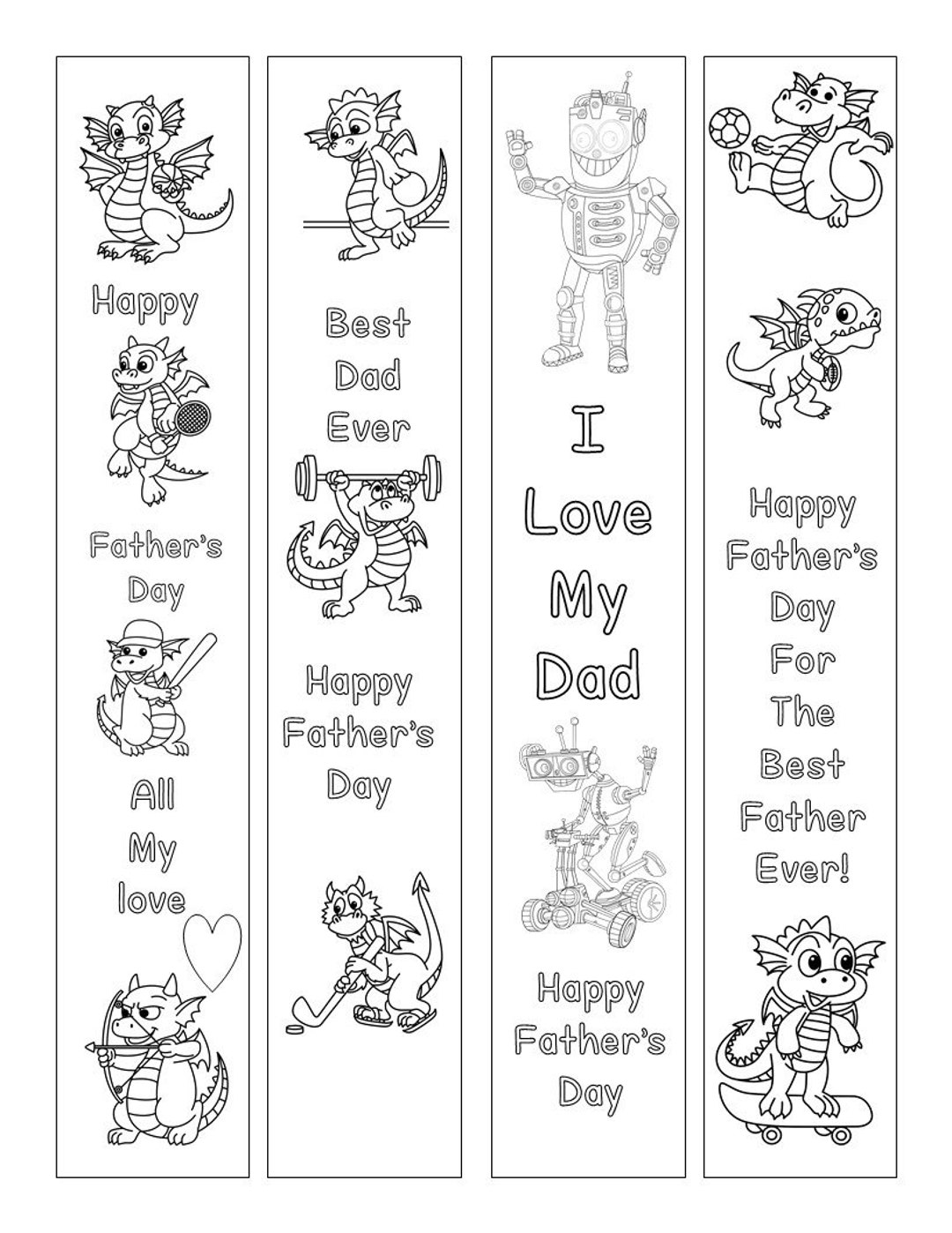Father's Day Colouring DIY Bookmarks | Set of 4 Dad Bookmarks | Father ...