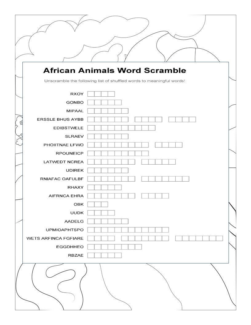 Printable Downloadable Word Scramble Anagram Fun Popular Paper and ...