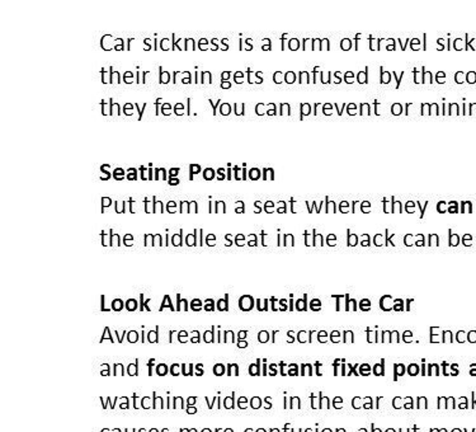 Downloadable Printable Help Advice on Preventing Car Sickness Motion ...