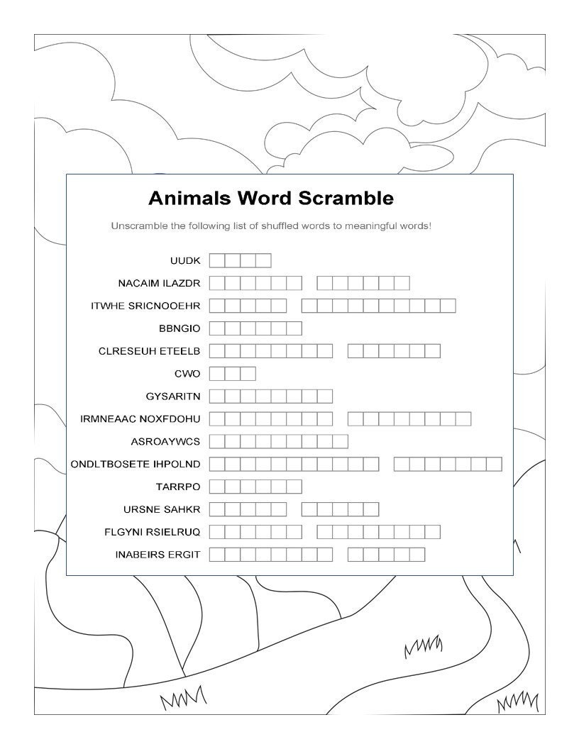 Printable Downloadable Word Scramble Anagram Fun Popular Paper and ...