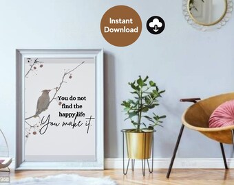 Happiness Quote Print, Motivational Quotes Poster, Happy Inspirational ...