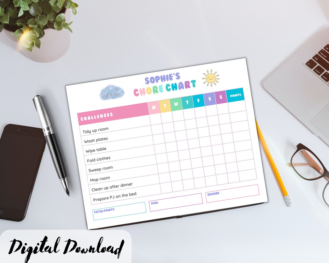 Chore Chart for Kids Printable Weekly Chore Chart for Children, Kids ...