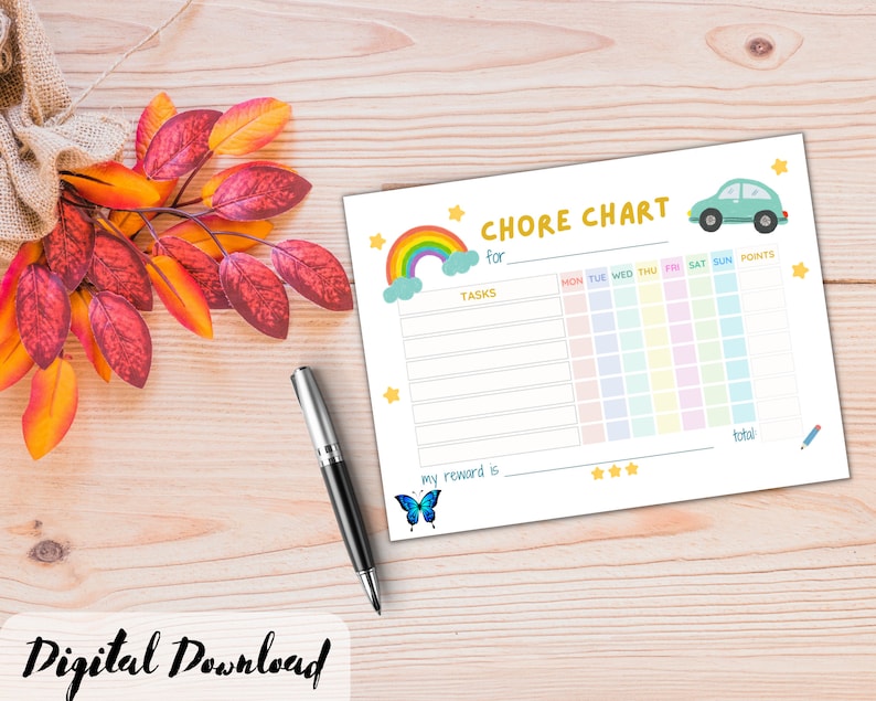Chore Chart for Kids Printable Weekly Chore Chart for Children, Kids ...