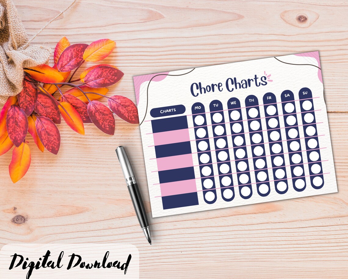 Chore Chart for Kids Printable, Weekly Chore Chart for Children, Kids ...