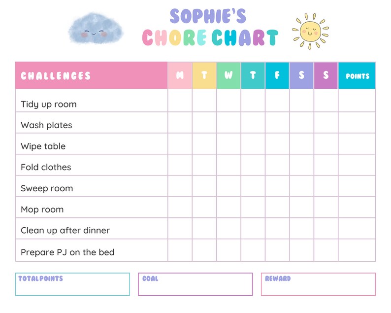 Chore Chart for Kids Printable Weekly Chore Chart for Children, Kids ...