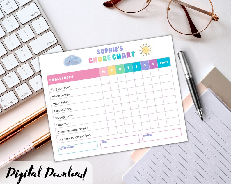 Chore Chart for Kids Printable Weekly Chore Chart for Children, Kids ...