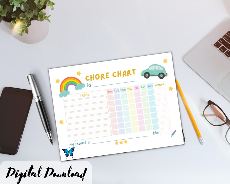Chore Chart for Kids Printable Weekly Chore Chart for Children, Kids ...