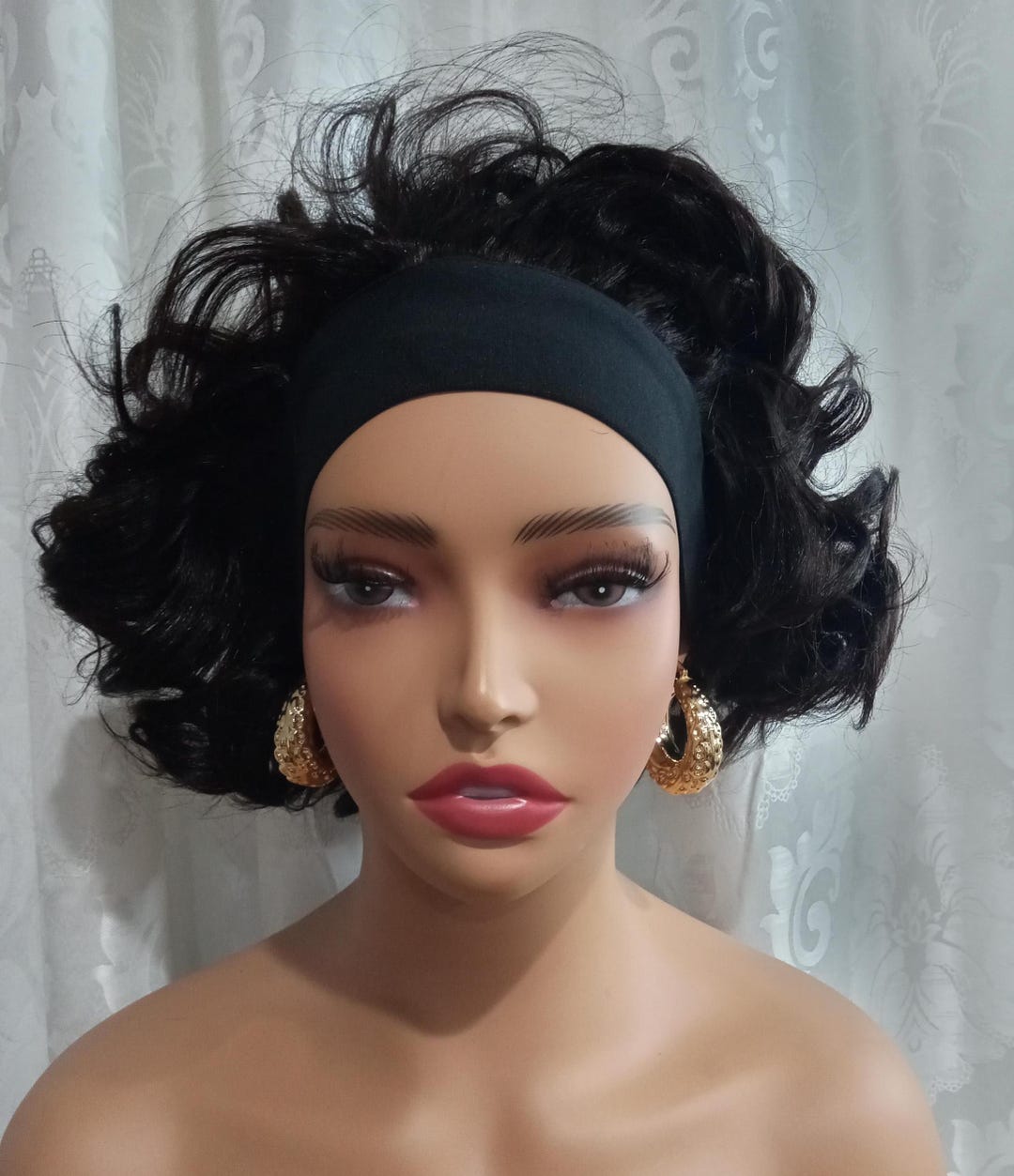 Bouncy Curly Wig With Band: Human Hair Blend - Etsy